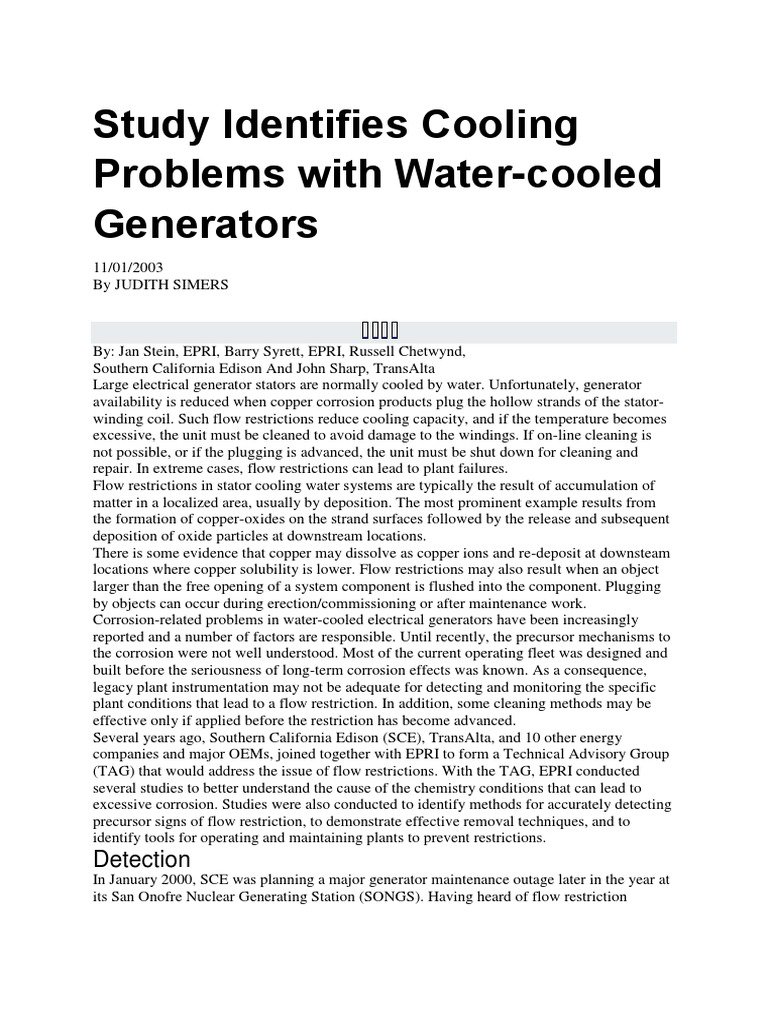 Study Identifies Cooling Problems With Water-Cooled Generators | PDF ...