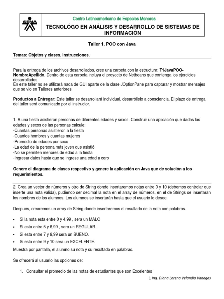 Taller 1. POO Con Java | PDF | Java (lenguaje de programación ...