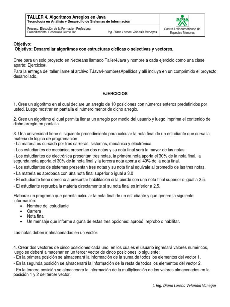 Taller de Algoritmos y Arreglos en Java | PDF | Estructura de datos de matriz | Algoritmos