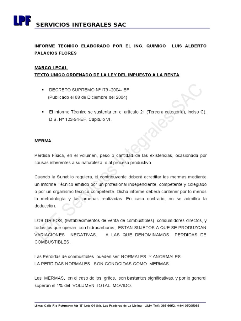 Informe Tecnico de Mermas | PDF | Business