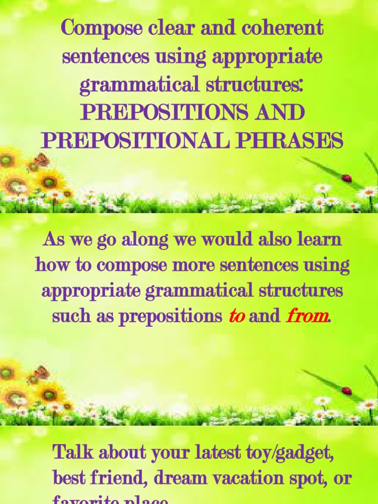 Prepositions and Prepositional Phrases To and From | PDF