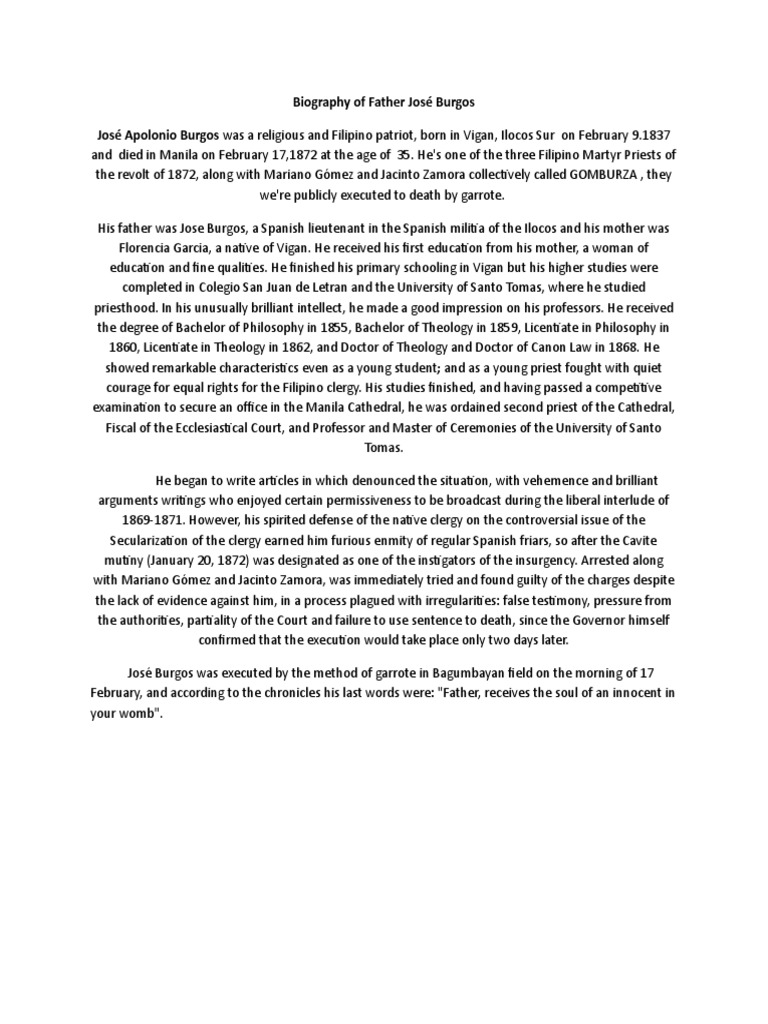 Biography of Father Burgos | PDF | Religious Education