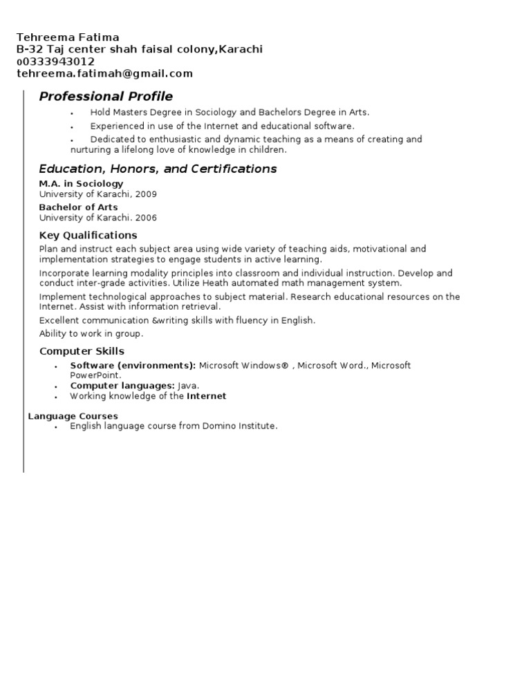 Tehreema Fatima - CV | PDF
