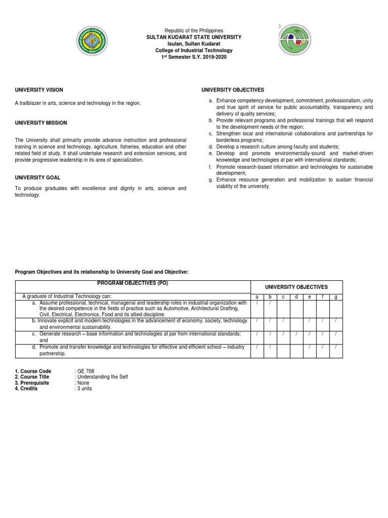 Understanding The Self Syllabus | PDF | Self | Identity (Social Science)