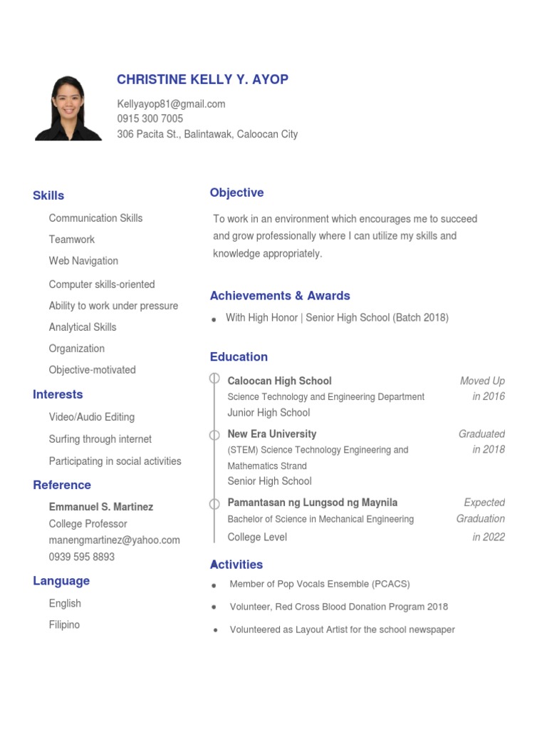 Christine Kelly Ayop's Resume Summary | PDF
