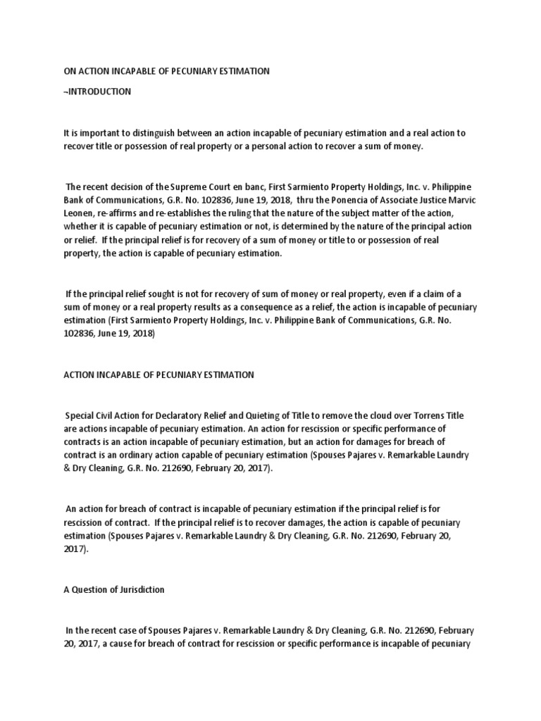 On Incapable of Pecuniary Estimation | PDF | Foreclosure | Mortgage Loan