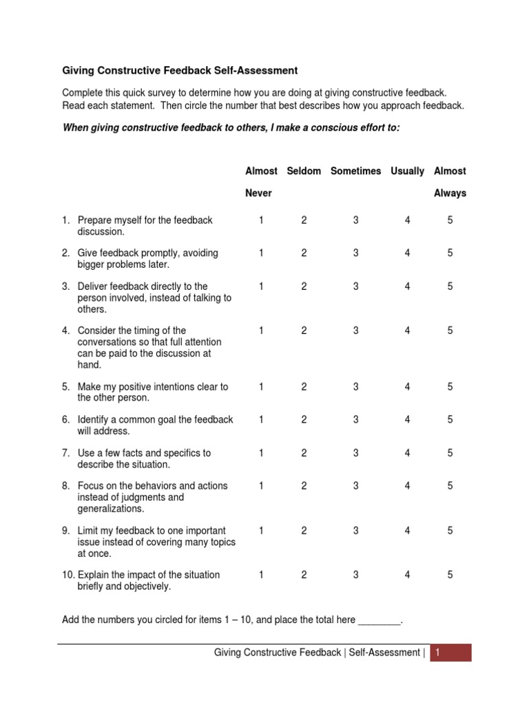 Giving Constructive Feedback Self-Assessment: When Giving Constructive ...