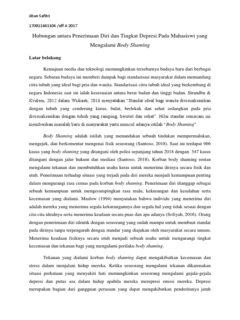 Hubungan Antara Penerimaan Diri Dan Tingkat Depresi Pada Mahasiswa Yang Korban Body Shaming ...