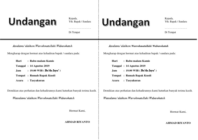 Contoh Surat Undangan Hajatan | PDF