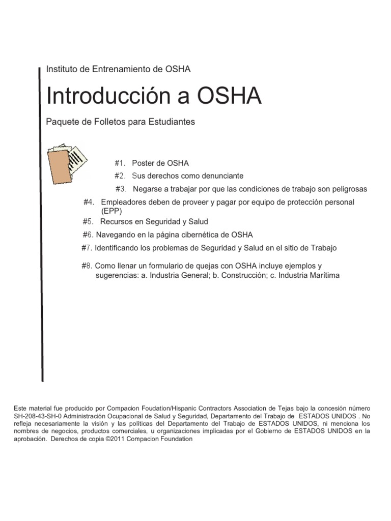 Intro To Osha Handout Spanish PDF | PDF | Administración de Seguridad y ...