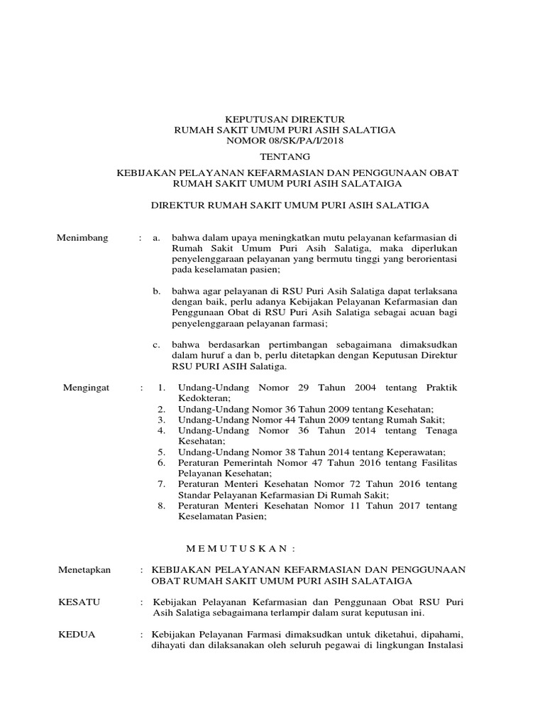 Kebijakan Pelayanan Kefarmasian Dan Penggunaan Obat Pa | PDF