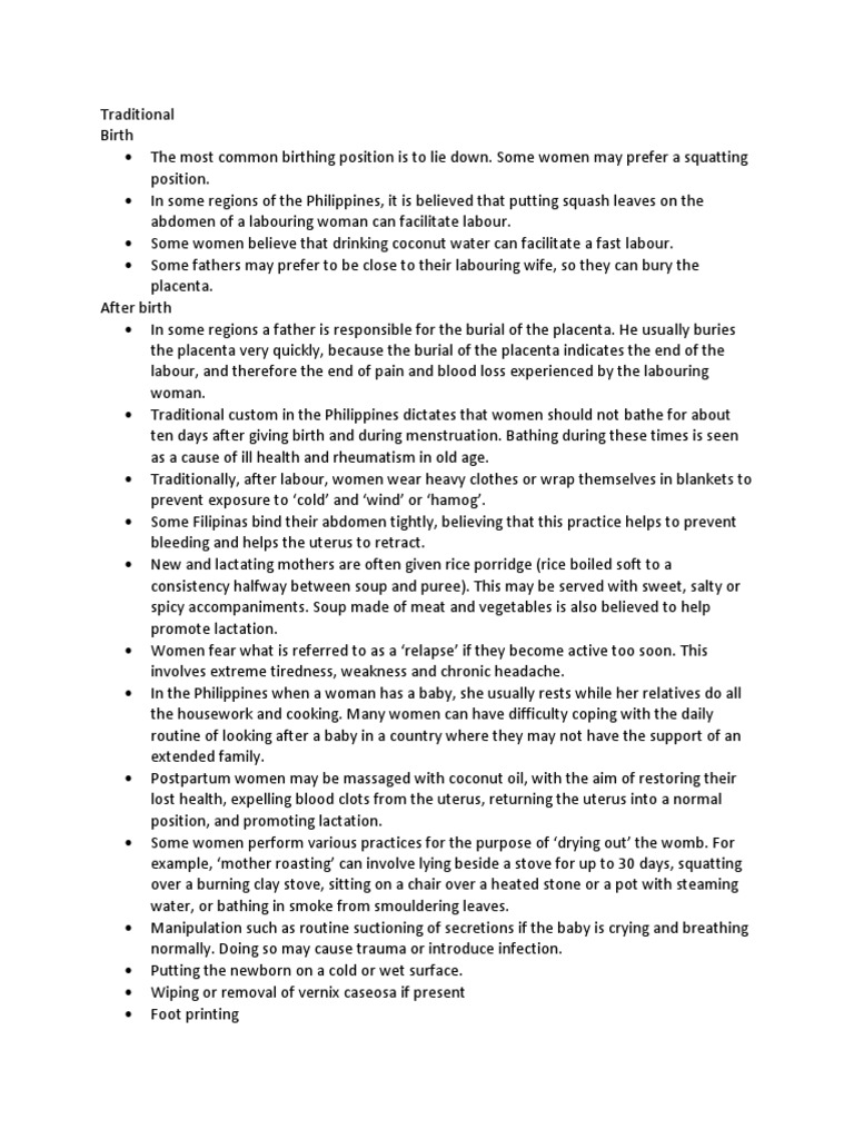 Traditional Birth Practices and Postpartum Care in the Philippines ...