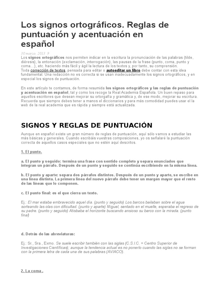 Signos y reglas de puntuación en español | PDF | Coma | Soporte