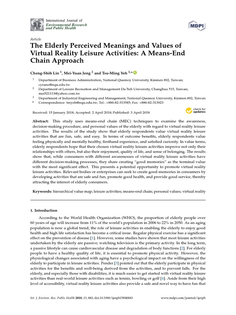 The Elderly Perceived Meanings and Values of Virtual Reality Leisure ...