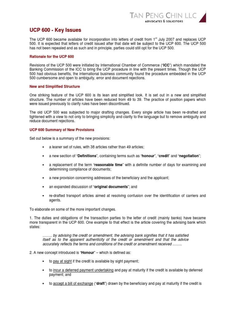 An Overview of Key Changes and Improvements in the UCP 600 Compared to ...