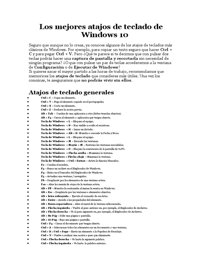 Atajos de Teclado Esenciales en Windows 10 | PDF | Ventana (informática ...
