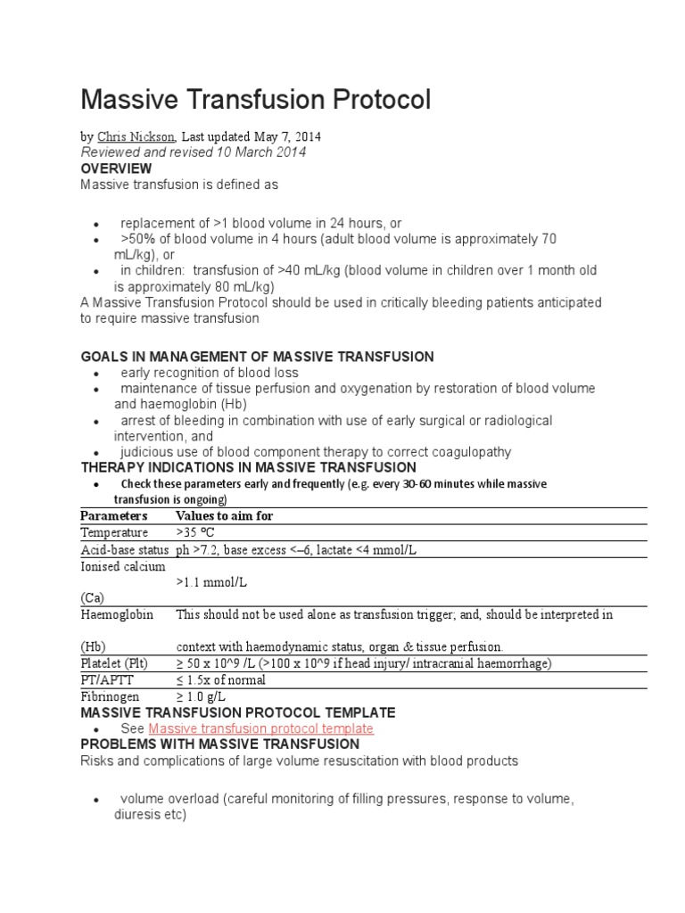 Massive Transfusion Protocol | PDF | Blood Transfusion | Bleeding