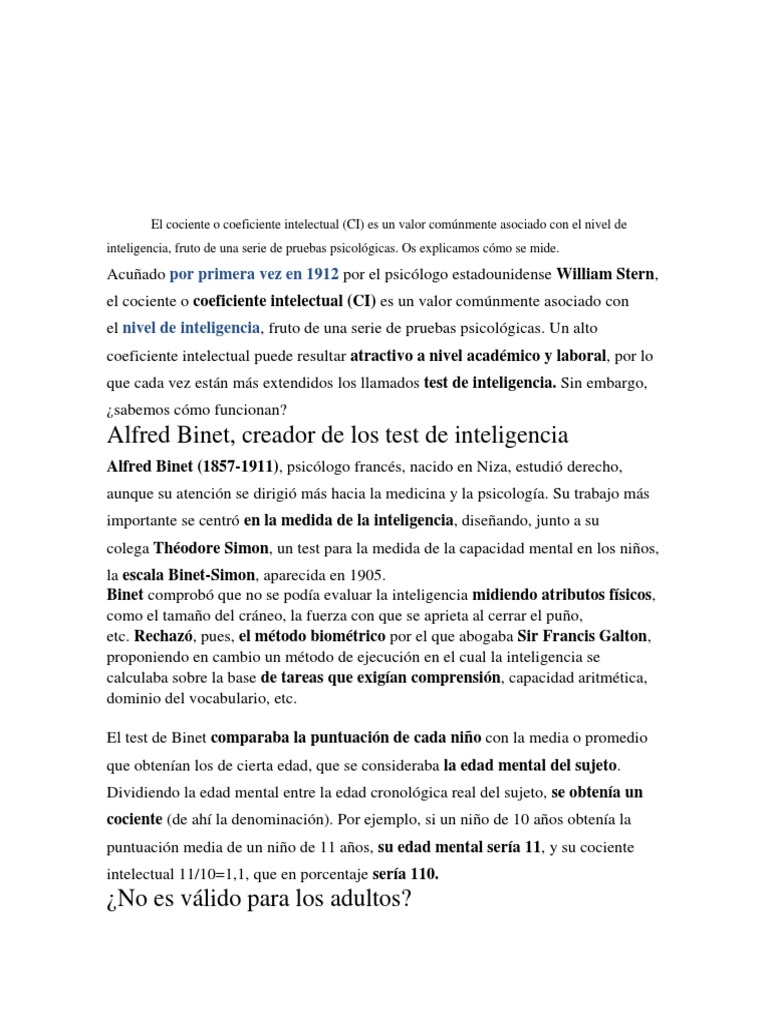 El Cociente o Coeficiente Intelectual | PDF | Cociente de inteligencia ...