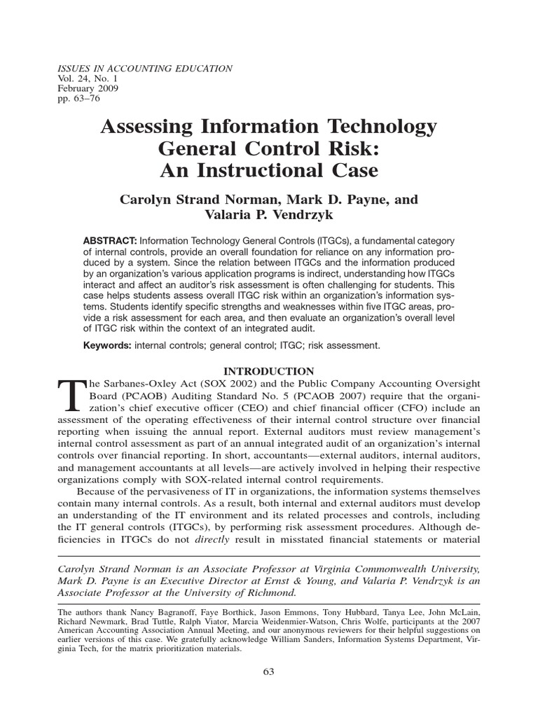 IT General Control Risk Assessment Case | PDF | Internal Control ...
