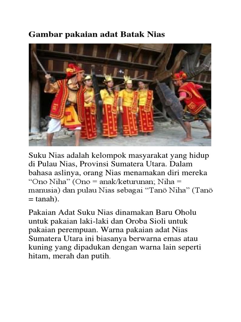Gambar Pakaian Adat Batak Nias | PDF | Ilmu Sosial
