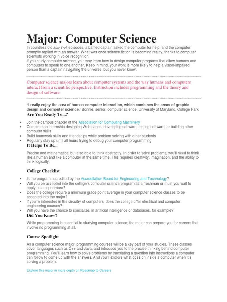 Major: Computer Science | PDF | Computer Science | Physics