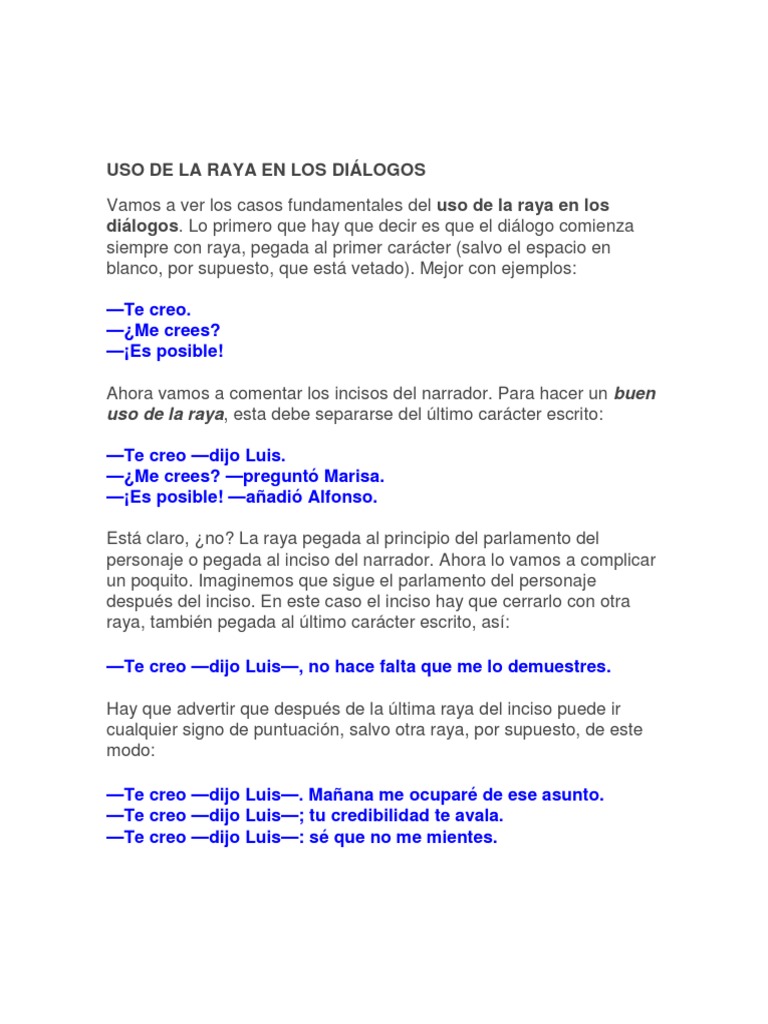 Ejemplos del uso de la raya en diálogos | PDF