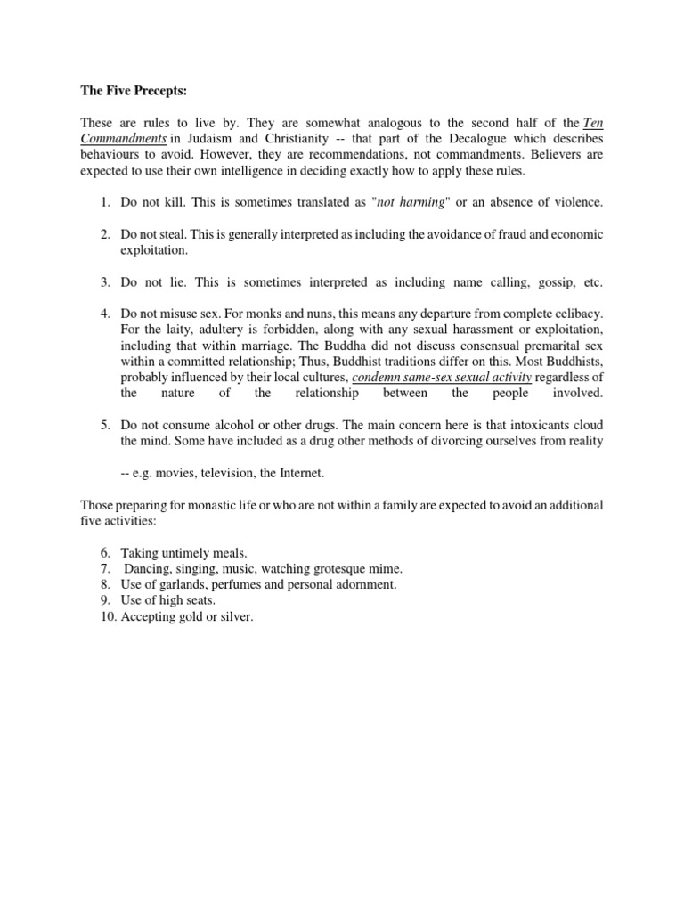 The Five Precepts of Buddhism | PDF
