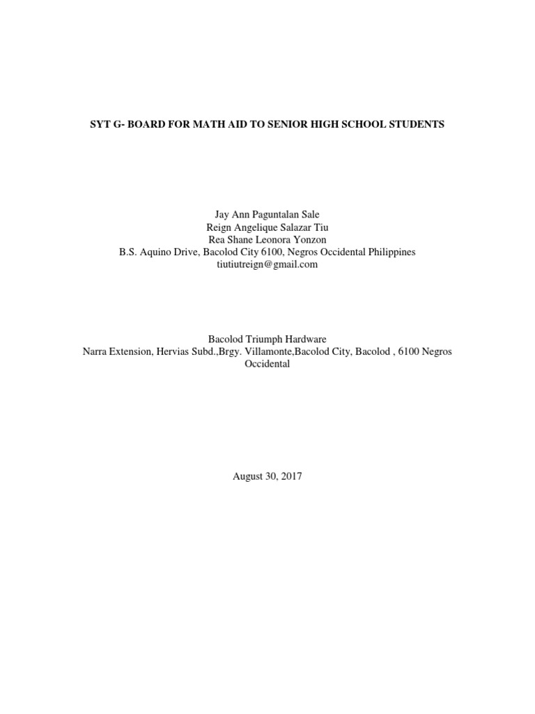 SYT G-BOARD FOR MATH AID TO SHS (Project Proposal) | PDF | Retail