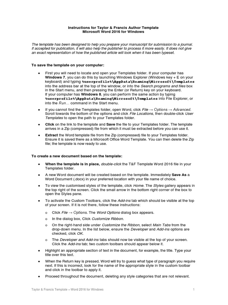 TF Template Word Windows 2016 Instructions PDF | PDF | Microsoft Word ...