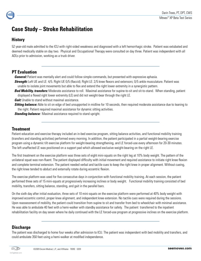 Case Study Stroke Rehabilitation | PDF | Anatomical Terms Of Motion | Physical Therapy