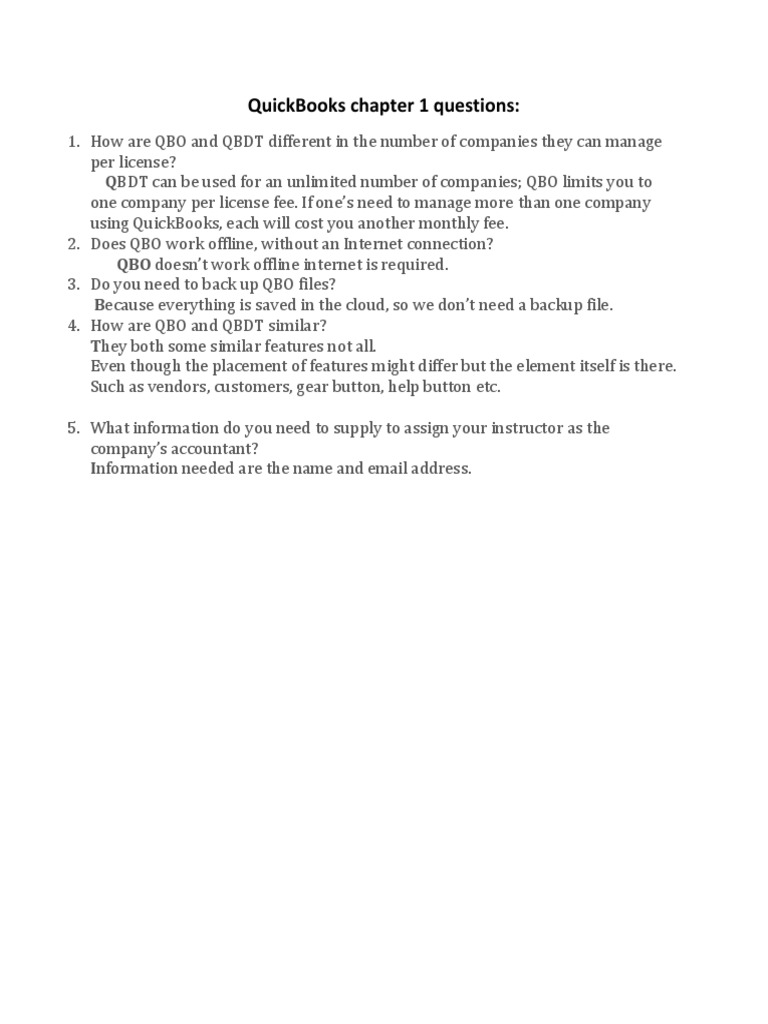 QuickBooks Chapter 1 Questions | PDF | Quick Books | Internet