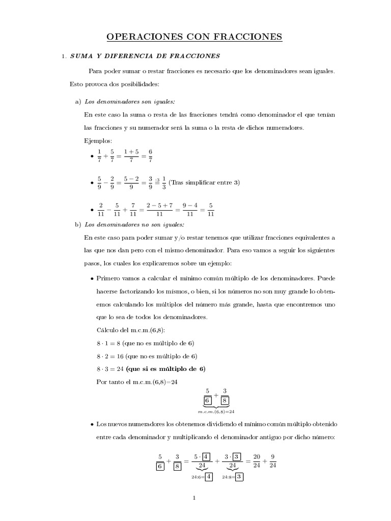 Operaciones con Fracciones: Guía Completa | PDF | Fracción (Matemáticas ...
