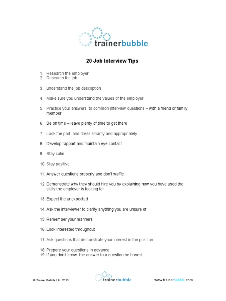 20 Job Interview Tips | PDF
