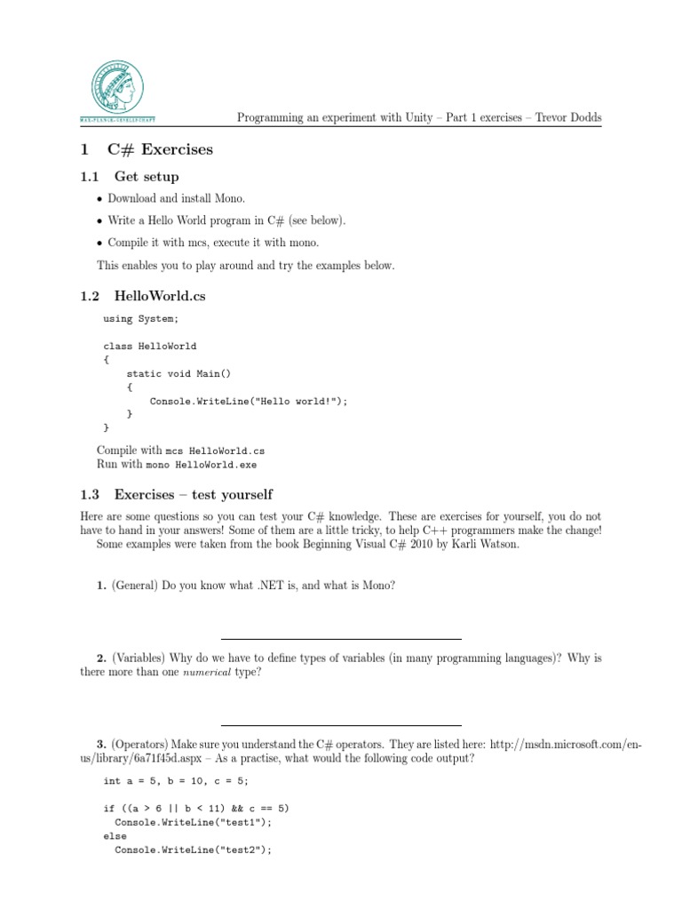 1 C# Exercises: 1.1 Get Setup | PDF | C Sharp (Programming Language ...