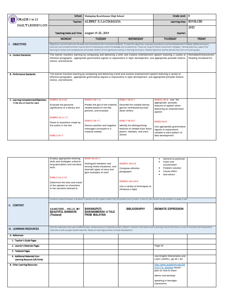 DLL ENG8 2NDQ 2nd Week Edited | PDF | Bibliography | Idiom