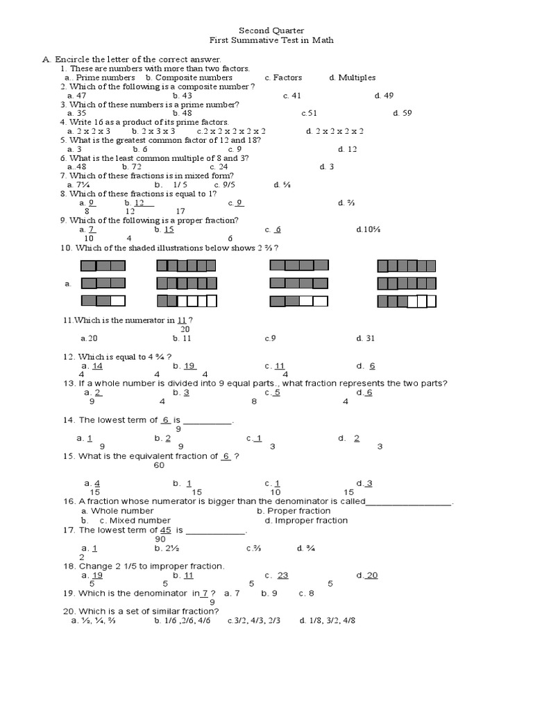 1st Summative Test in Math 2nd QTR | PDF | Fraction (Mathematics) | Numbers