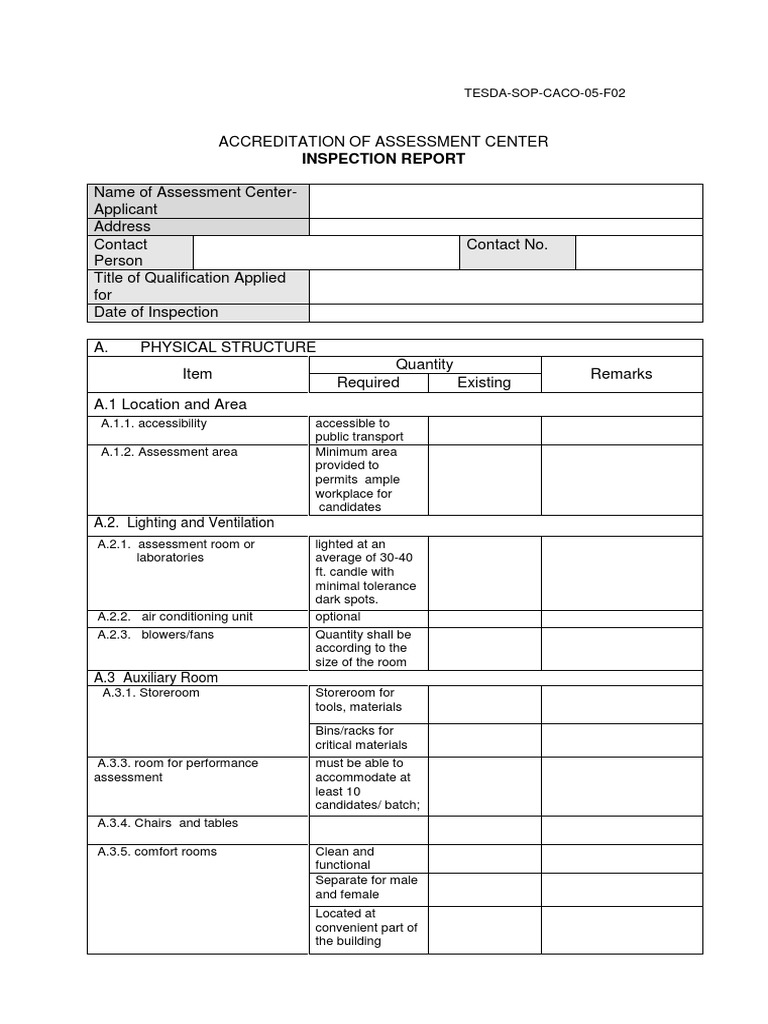 TESDA Assessment Center Guide Checklist | PDF | Laboratories ...