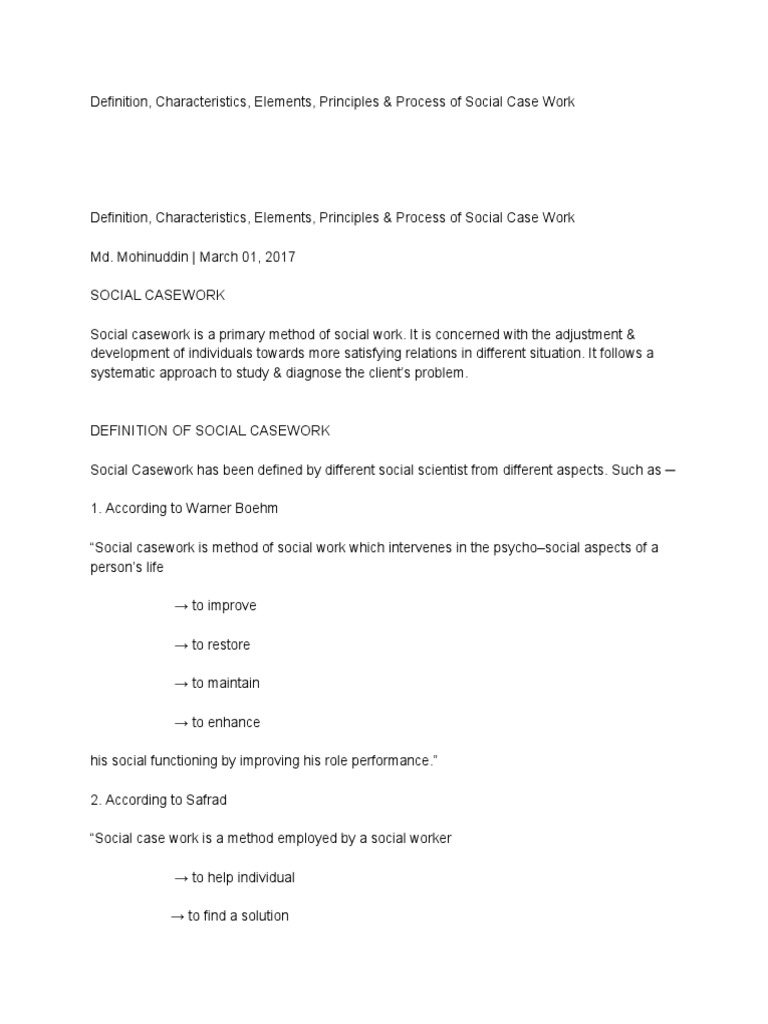 Social Case Work Definition Meaning and Principle | PDF | Social Work ...