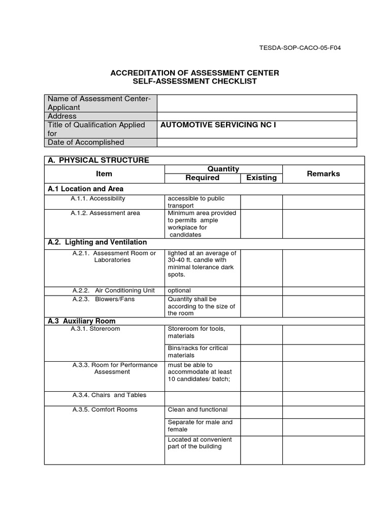 Accreditation of Assessment Center Self-Assessment Checklist | PDF