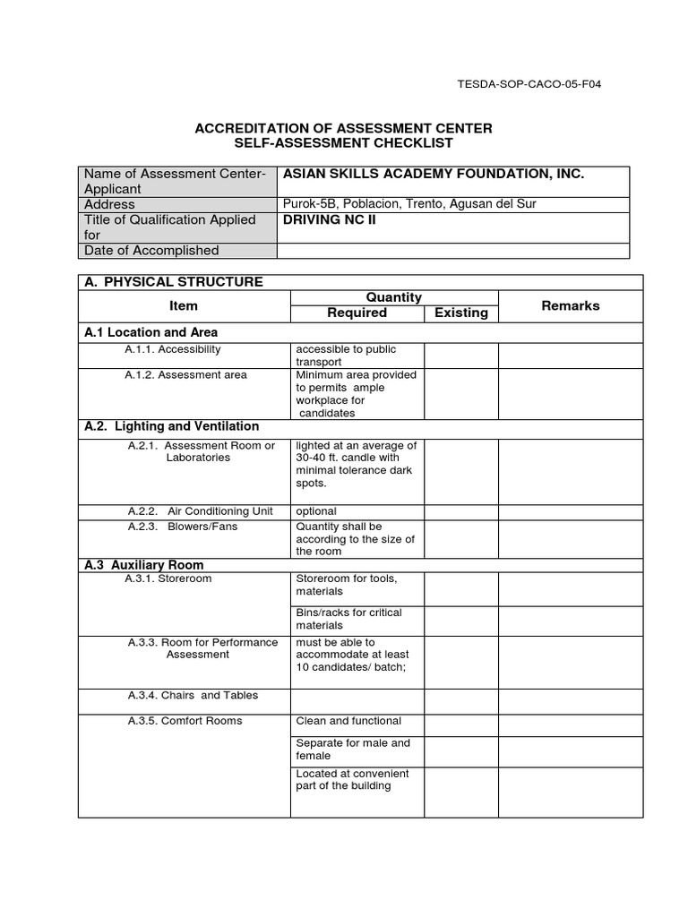 Self - Assessment Guide - Driving NC II | PDF