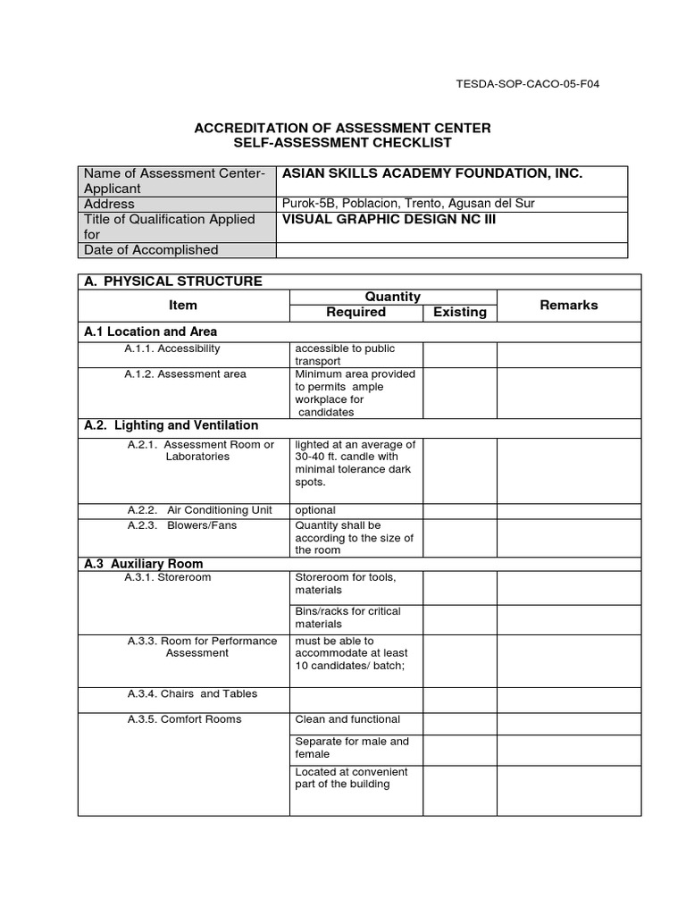 TESDA VGD NC III Assessment Checklist | PDF