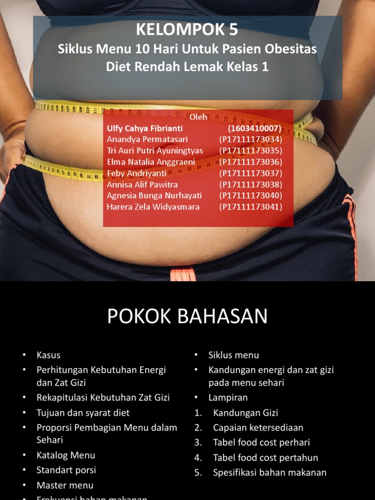 Kelompok 5: Siklus Menu 10 Hari Untuk Pasien Obesitas Diet Rendah Lemak ...