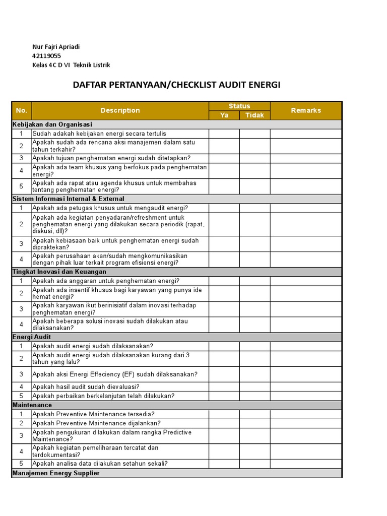 Audit Energi Listrik | PDF | Bisnis | Pengelolaan Keuangan & Uang