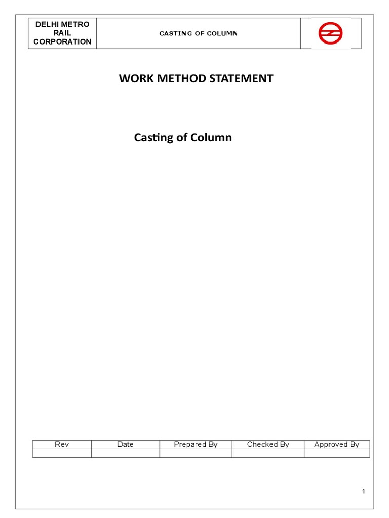 Work Method Statement: Delhi Metro Rail Corporation | PDF | Concrete ...