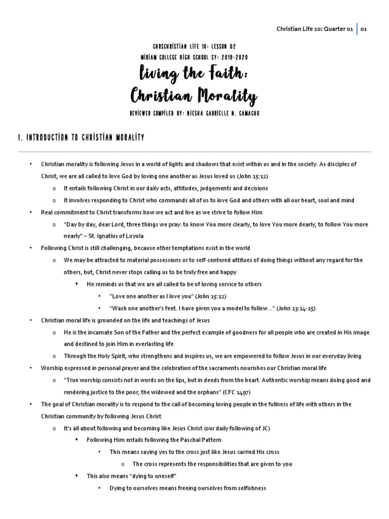Living The Faith: Christian Morality: I. Introduction To Chris Tian ...