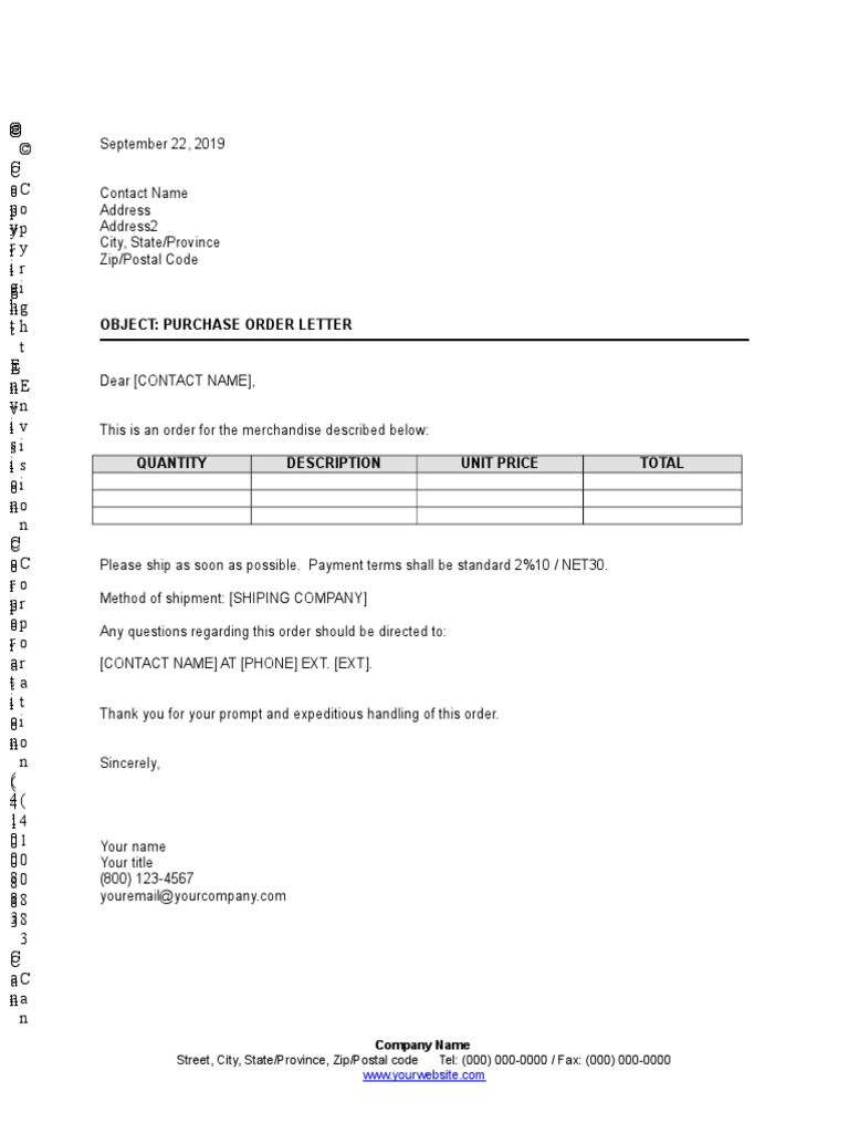 Purchase Order Letter | PDF