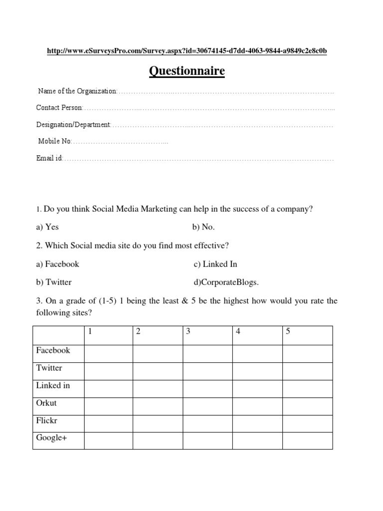 Questionnaire of SMM | PDF | Social Media Marketing | Social Media
