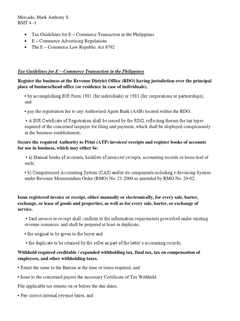 Tax Guidelines For E - Commerce Transaction in The Philippines | PDF ...