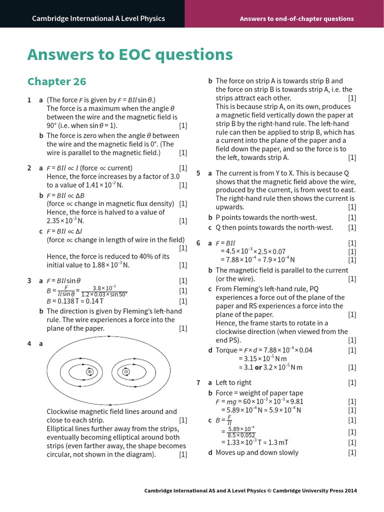 Answers To End-Of-chapter Questions Camb | PDF | Force | Magnetic Field