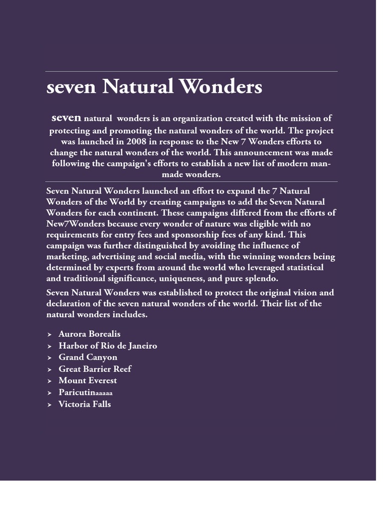 Seven Natural Wonders of the World | PDF | Aurora | Applied And ...